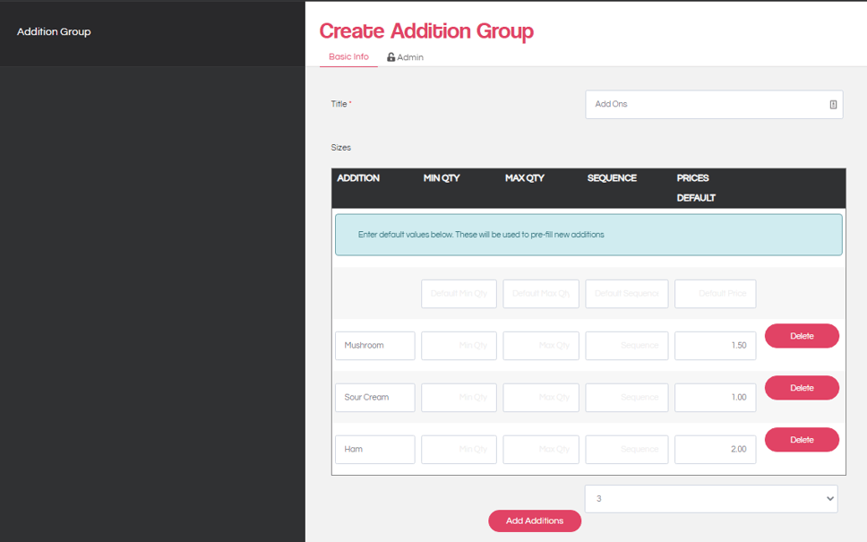 Creating Addition Groups and Linking it to an Item